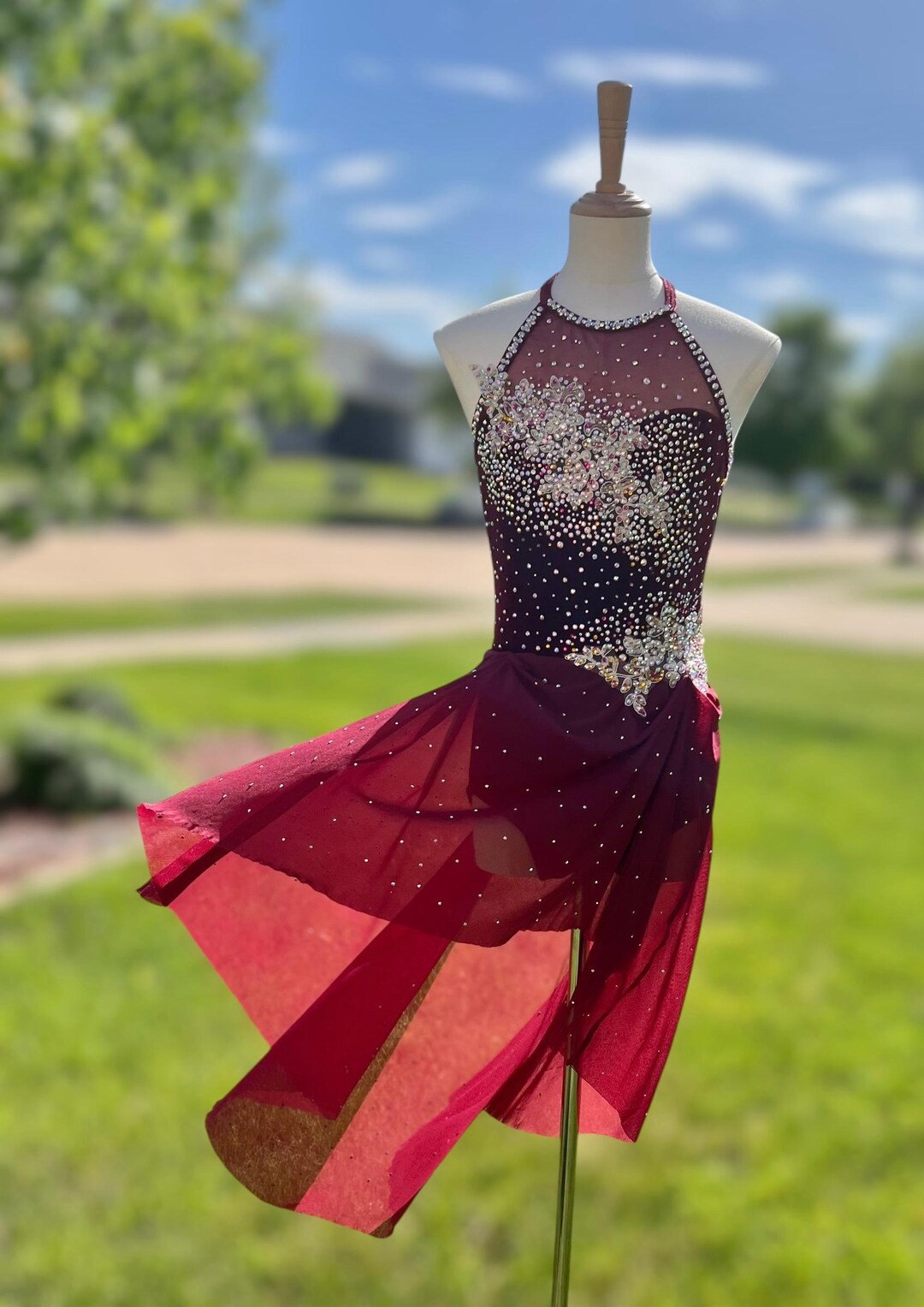 Dance Costume Semi Custom Maroon Adult Small Dress With Attached ...