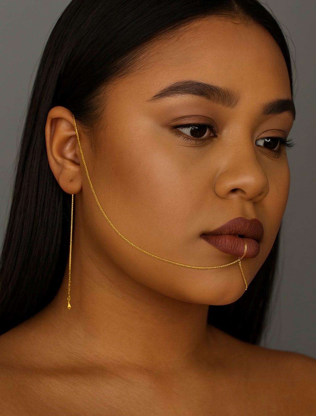 Empress Lip Cuff Chain • Ear to Lip Jewelry • Festival Statement Chain ...
