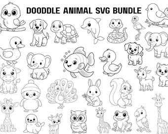 Doodle Animal SVG Bundle, Cartoon Cut Files - Etsy