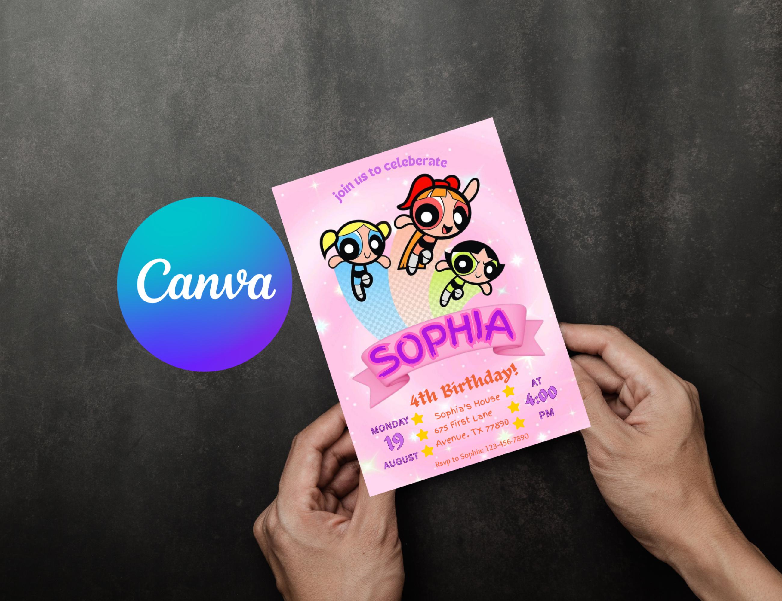 Powerpuff Girls Birthday Invitation: Editable Canva Template (digital ...