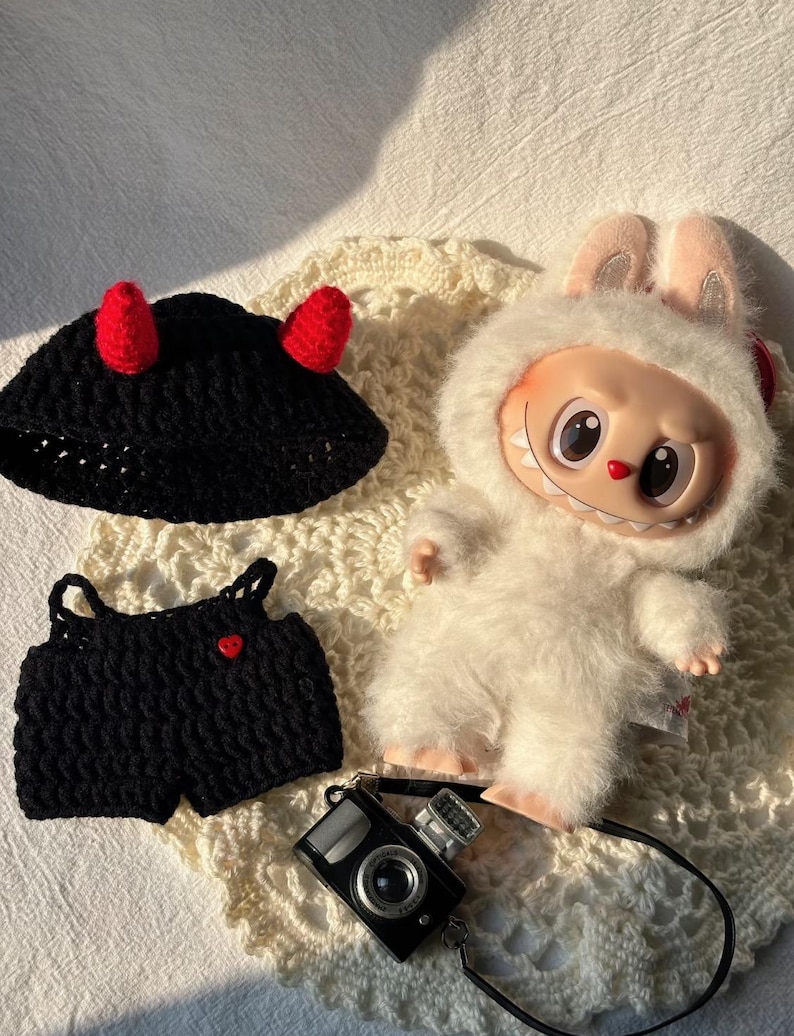 Crochet Labubu Devil Clothes Pattern | Handmade Bunny Costume With Red ...