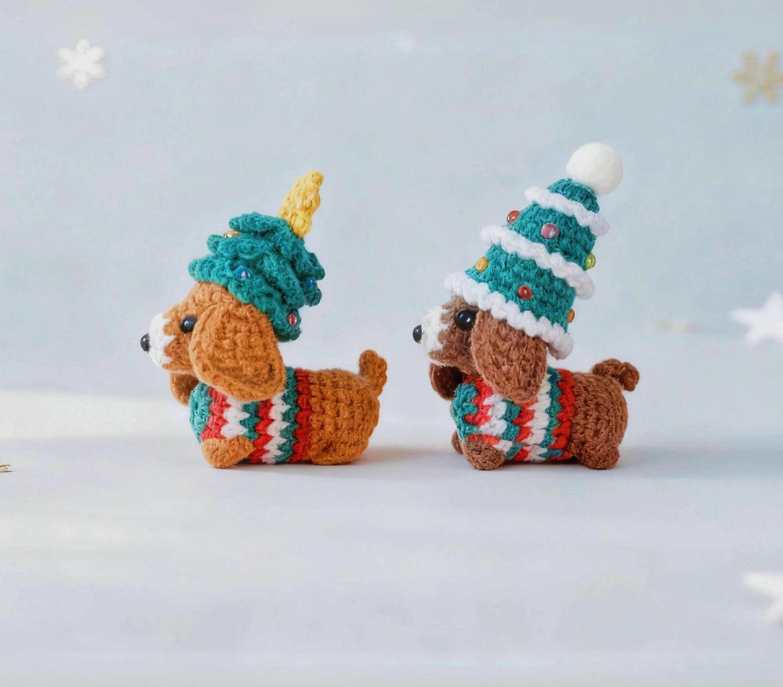 Christmas Dog Crochet Pattern+video, Amigurumi Dachshund Dog Crochet ...