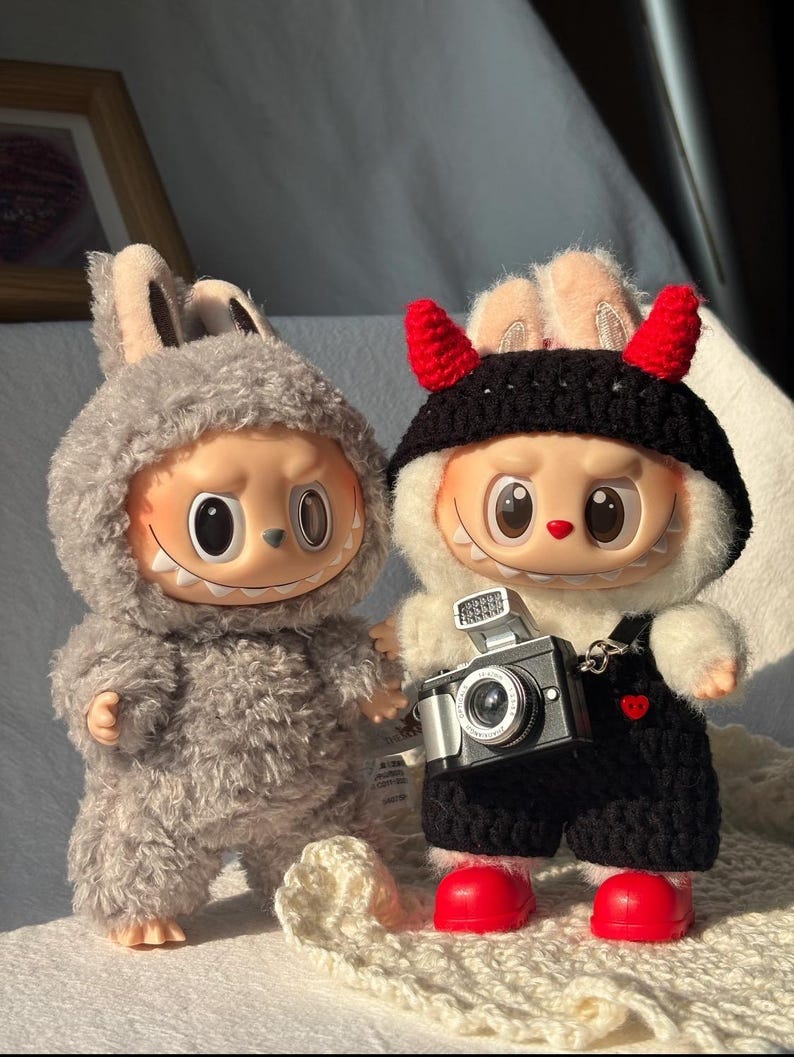 Crochet Labubu Devil Clothes Pattern | Handmade Bunny Costume With Red ...