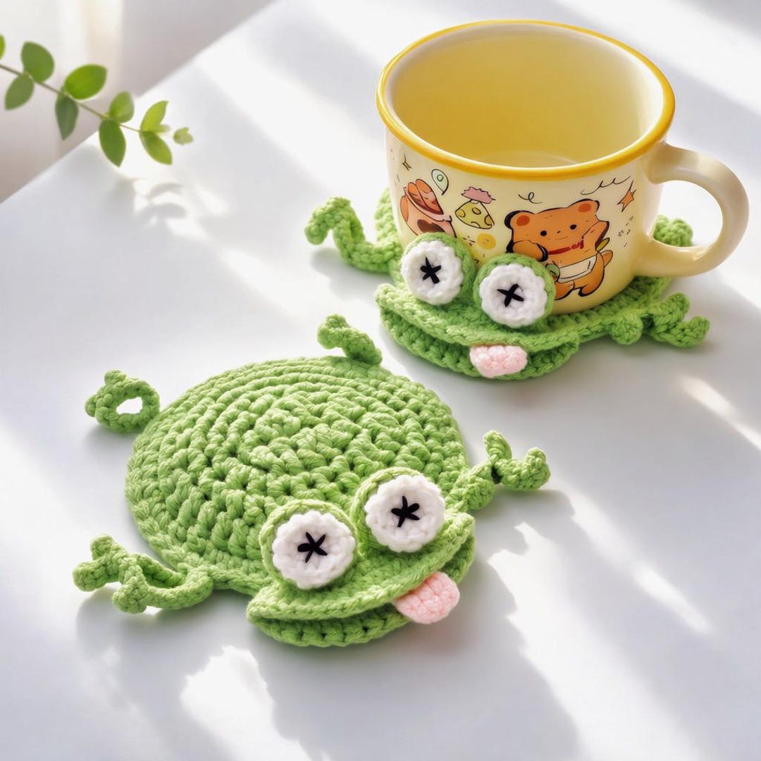 Funny Frog Coaster Crochet Pattern, Crochet Animal Coaster Pattern ...