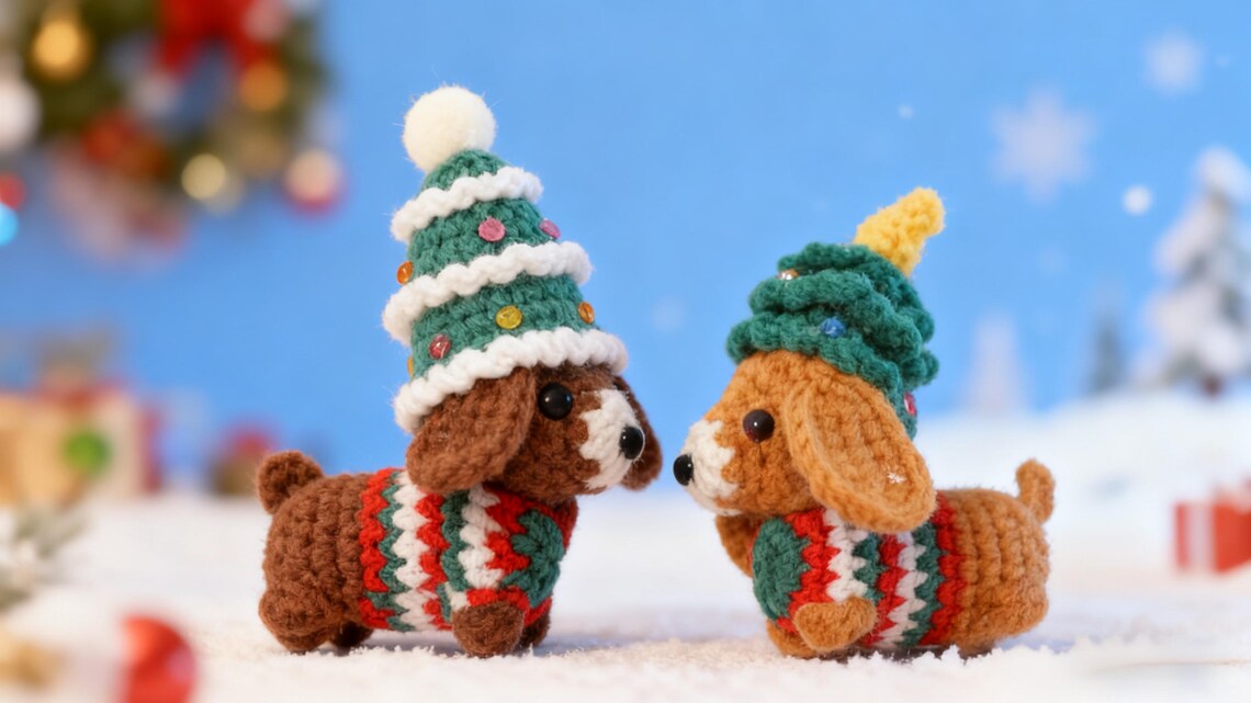Christmas Dog Crochet Pattern+video, Amigurumi Dachshund Dog Crochet ...