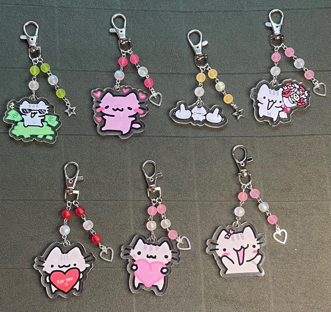 Cute Cat Acrylic Beaded Keychains - Etsy
