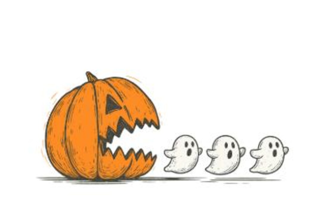 Pumpkin Chasing Ghosts PNG – Funny Halloween Sublimation – Minimalist ...