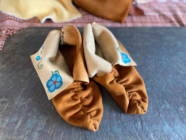 Women's Cherokee Moccasins: Cocoa Buckskin Leather, Handmade by Citizen ...