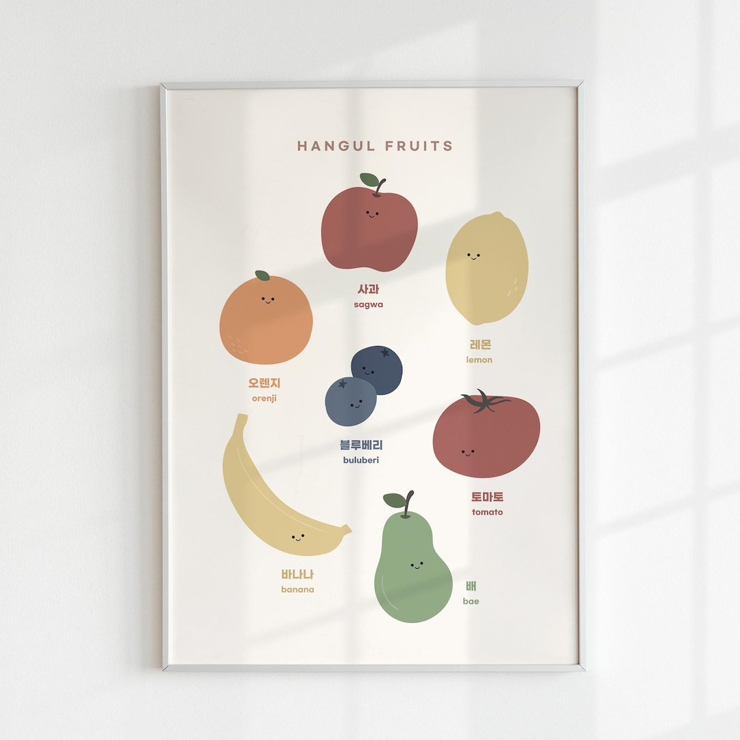Hangul Fruits Poster, Korean Fruit Names Wall Art, Learn Korean ...