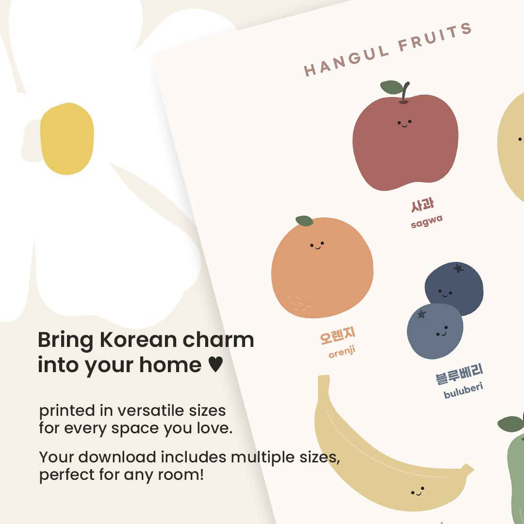 Hangul Fruits Poster, Korean Fruit Names Wall Art, Learn Korean ...