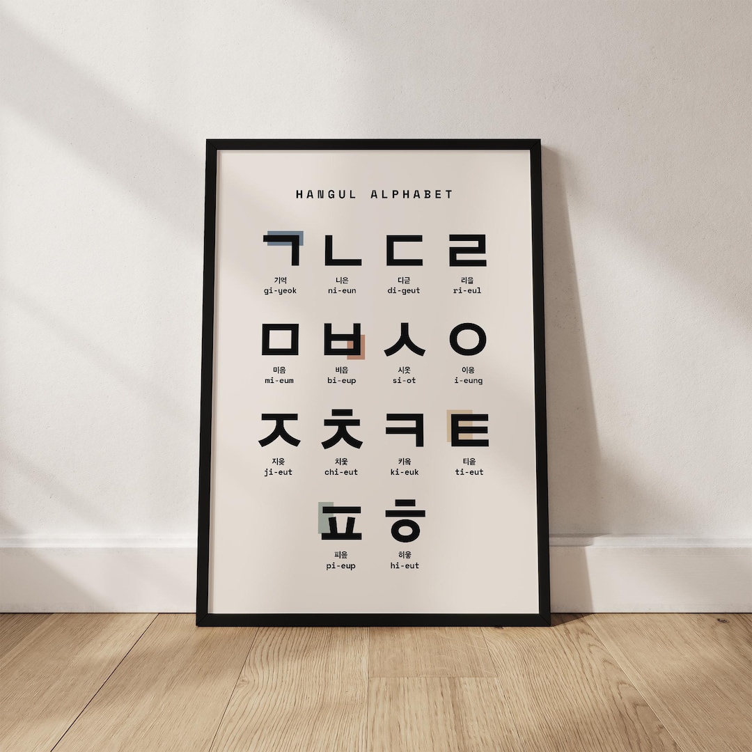 Hangul Alphabet Poster, Korean Alphabet Wall Art, Minimalist Mono Print ...