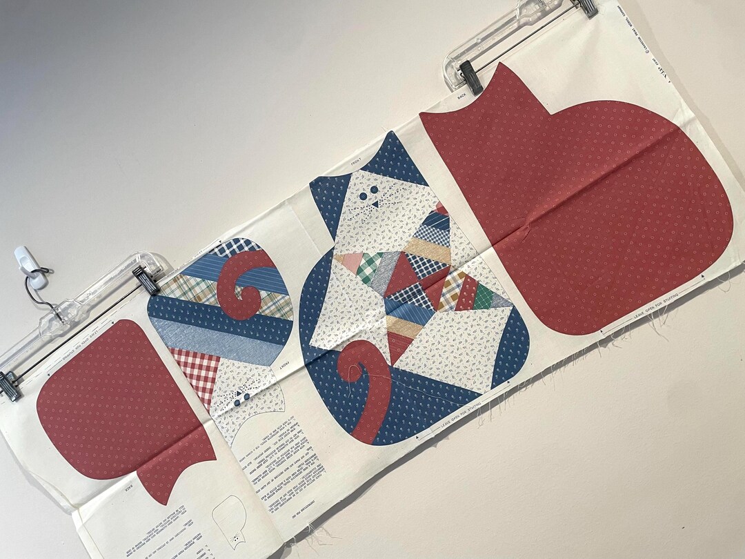 Vintage Calico Gingham Patchwork Kitty Cats Cut & Sew Fabric Panel ...