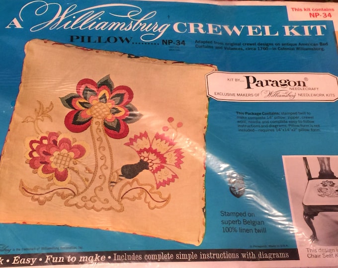 Vintage Paragon Crewel Embroidery Kit Colonial WILLIAMSBURG Pillow Diy ...