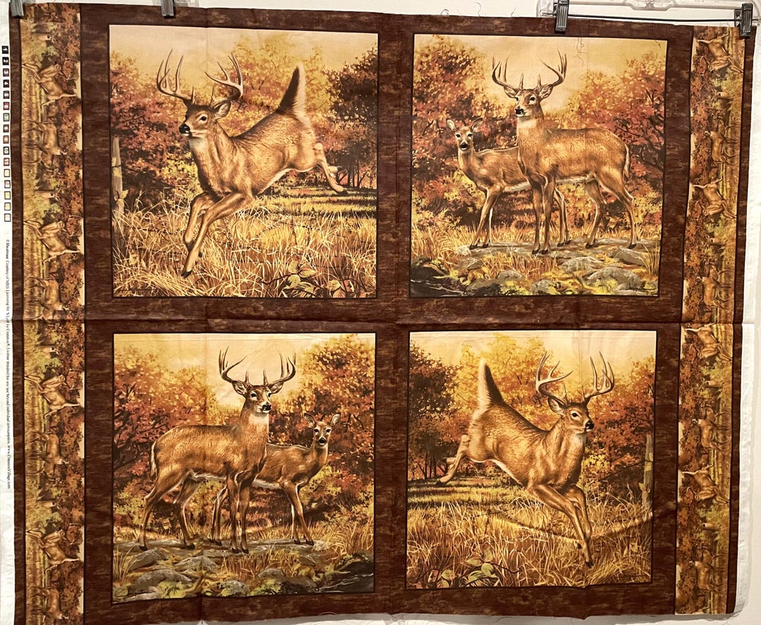 Vintage Hautman Deer & Buck Autumn Fall Forest Scenic Pillow Quilt ...