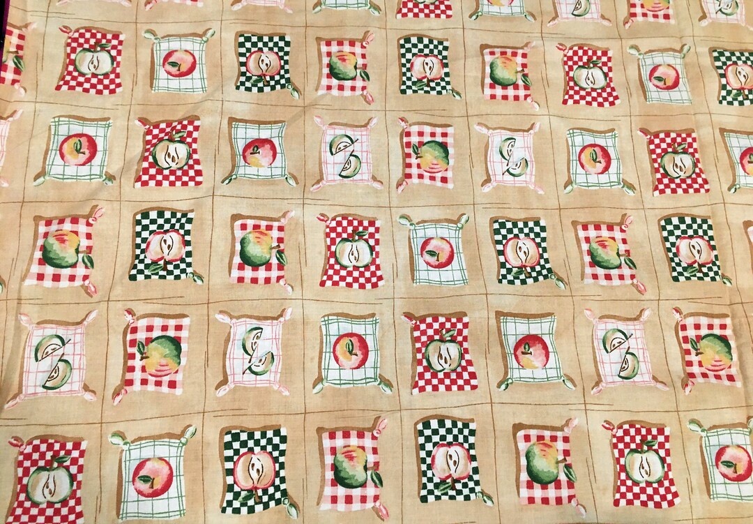 Vintage Apple Picnic Patch Squares Fabric Quilting Cotton Orchard 1993 ...