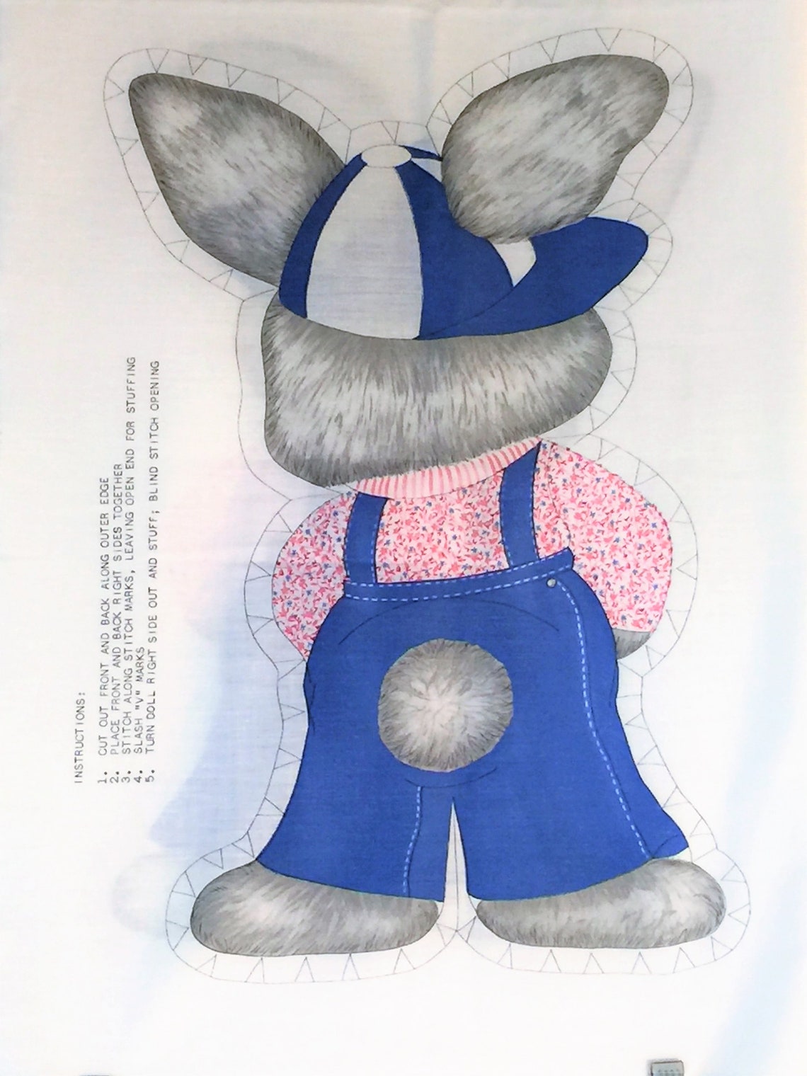 Vintage Bunny Rabbit Fabric Panel Retro Bib Overalls Easter | Etsy