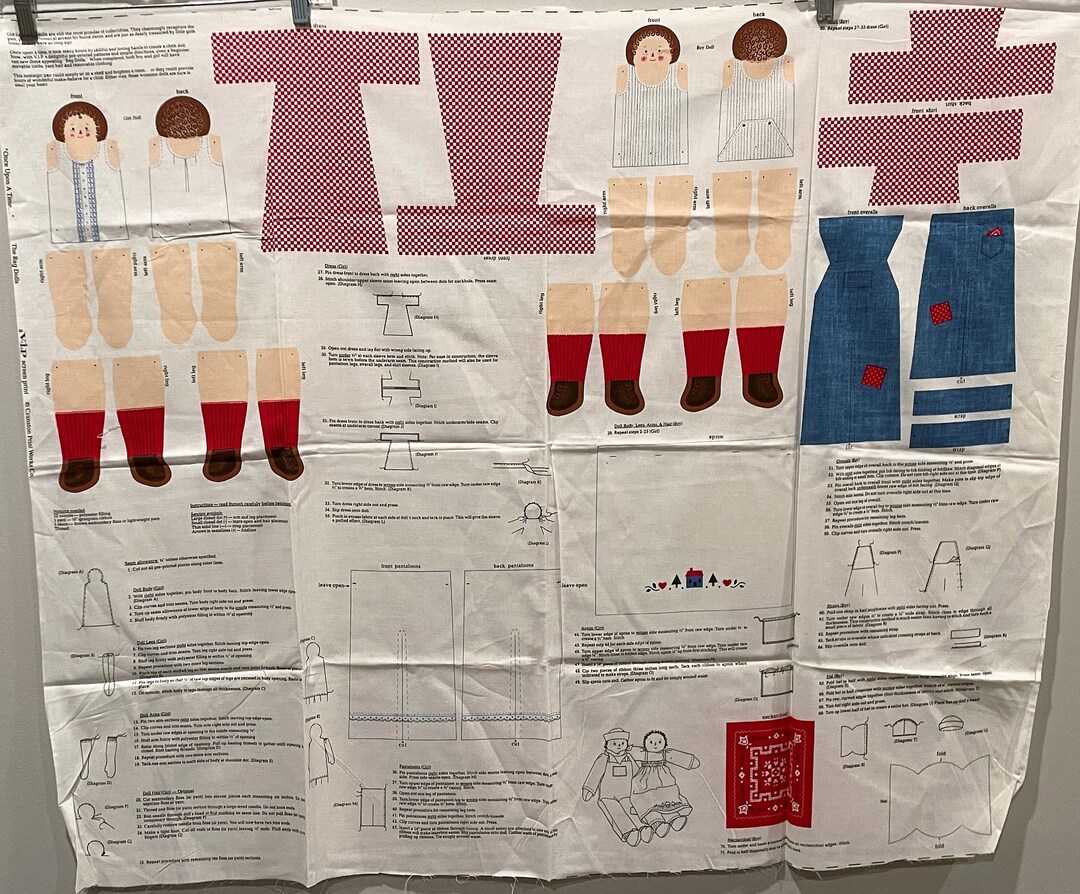 Vintage Raggedy Rag Doll Girls and Boy Fabric Panel Cut & Sew Stuffed ...