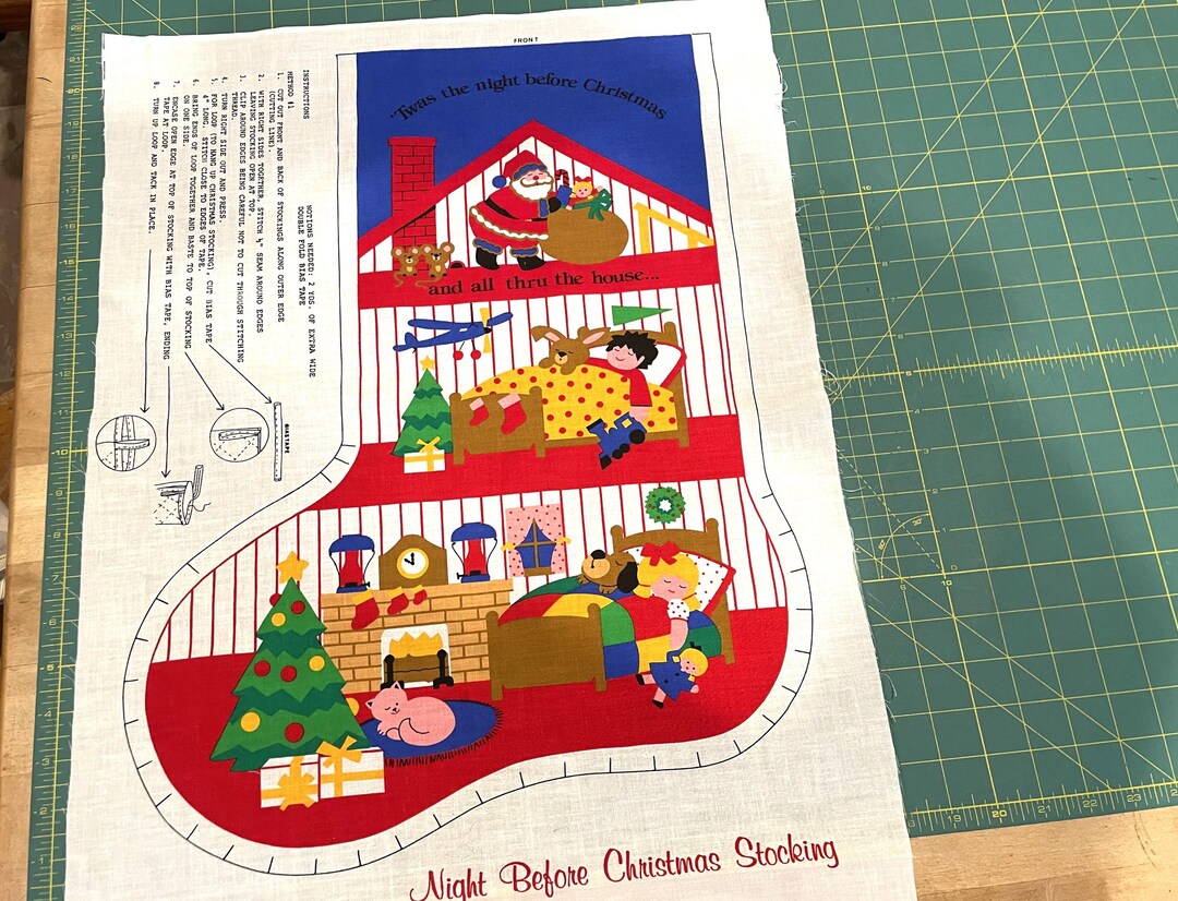 Vintage Night Before Christmas Santa Stocking Fabric Cut & Sew Panel ...