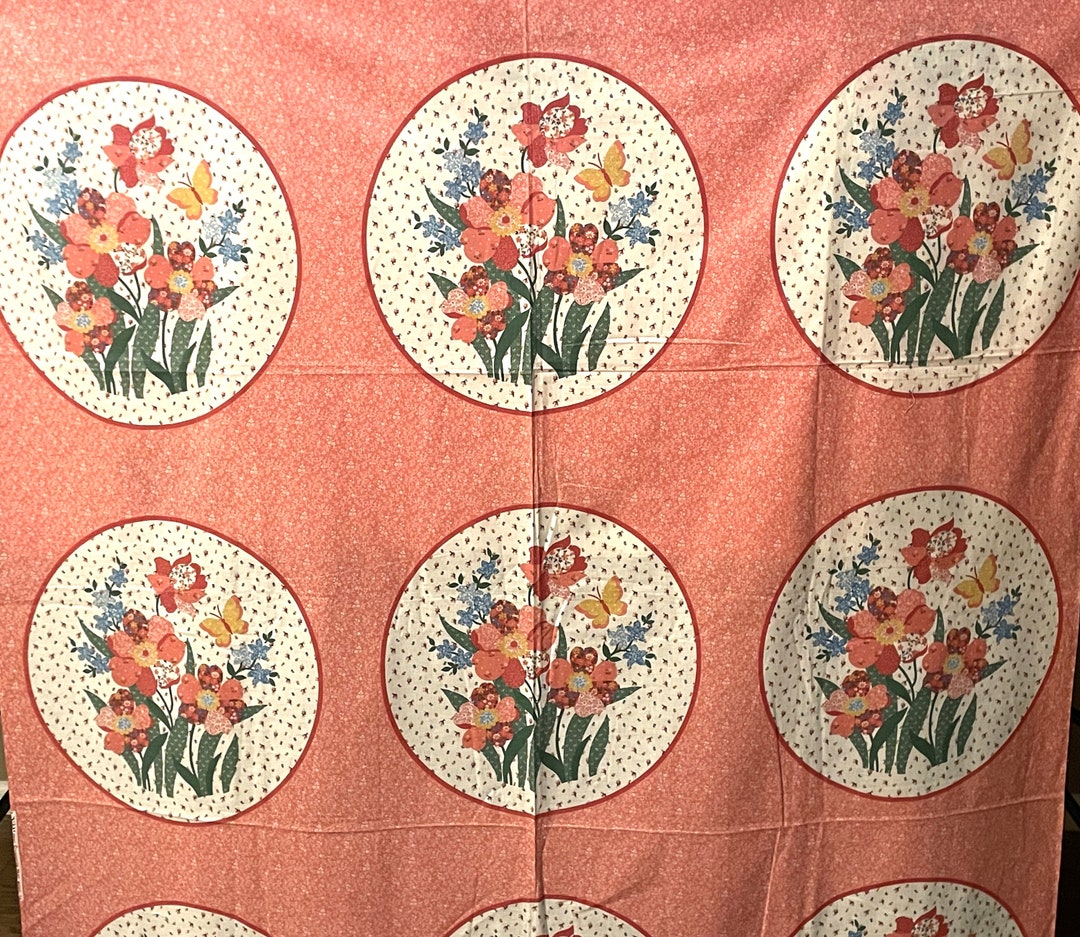 Vintage Floral Calico Faux Pieced Flowers Patchwork Fabric Cranston Lg Cameo Quilting Pillow Diy ...