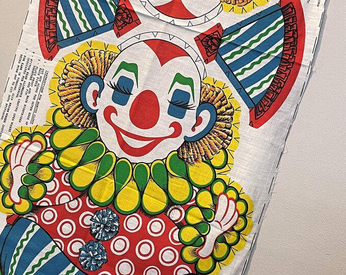 Vintage Chester the Clown Cut N Sew Fabric Panel 1960s Stuffie Stuffed ...