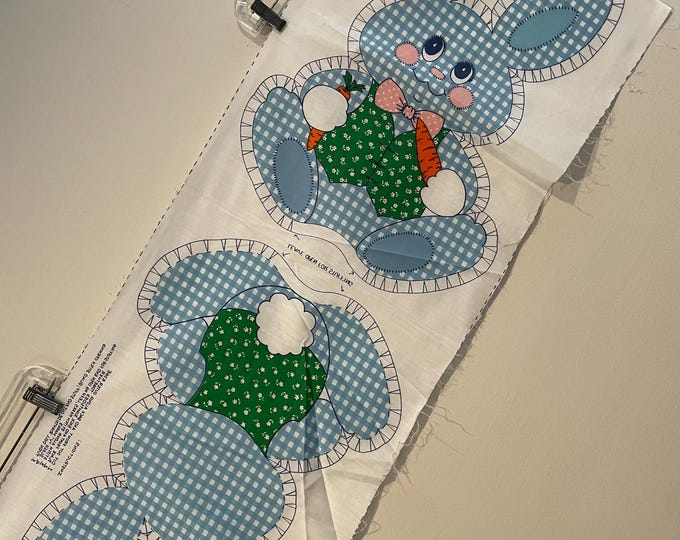 Vintage Easter Bunny Rabbit Blue Gingham Fabric Doll Panel Retro Cut ...