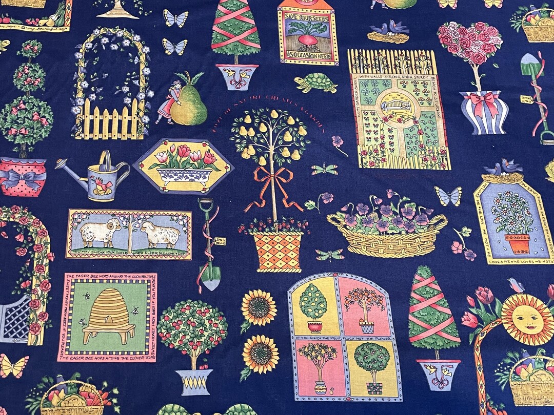 Vintage Garden Abundance Flowers Topiary Animals Birds Flora and Fauna ...