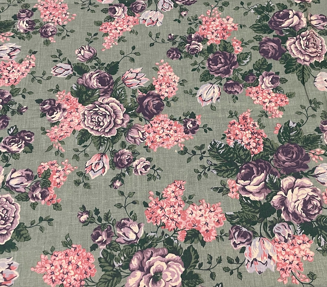 Vintage Purple Cabbage Roses Tulips Lilacs Bouquet Quilt Cotton Fabric ...