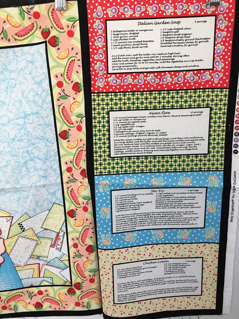 Mary Engelbreit Fabric Panel Recipe KITCHEN CAPERS Cotton Food Recipe ...