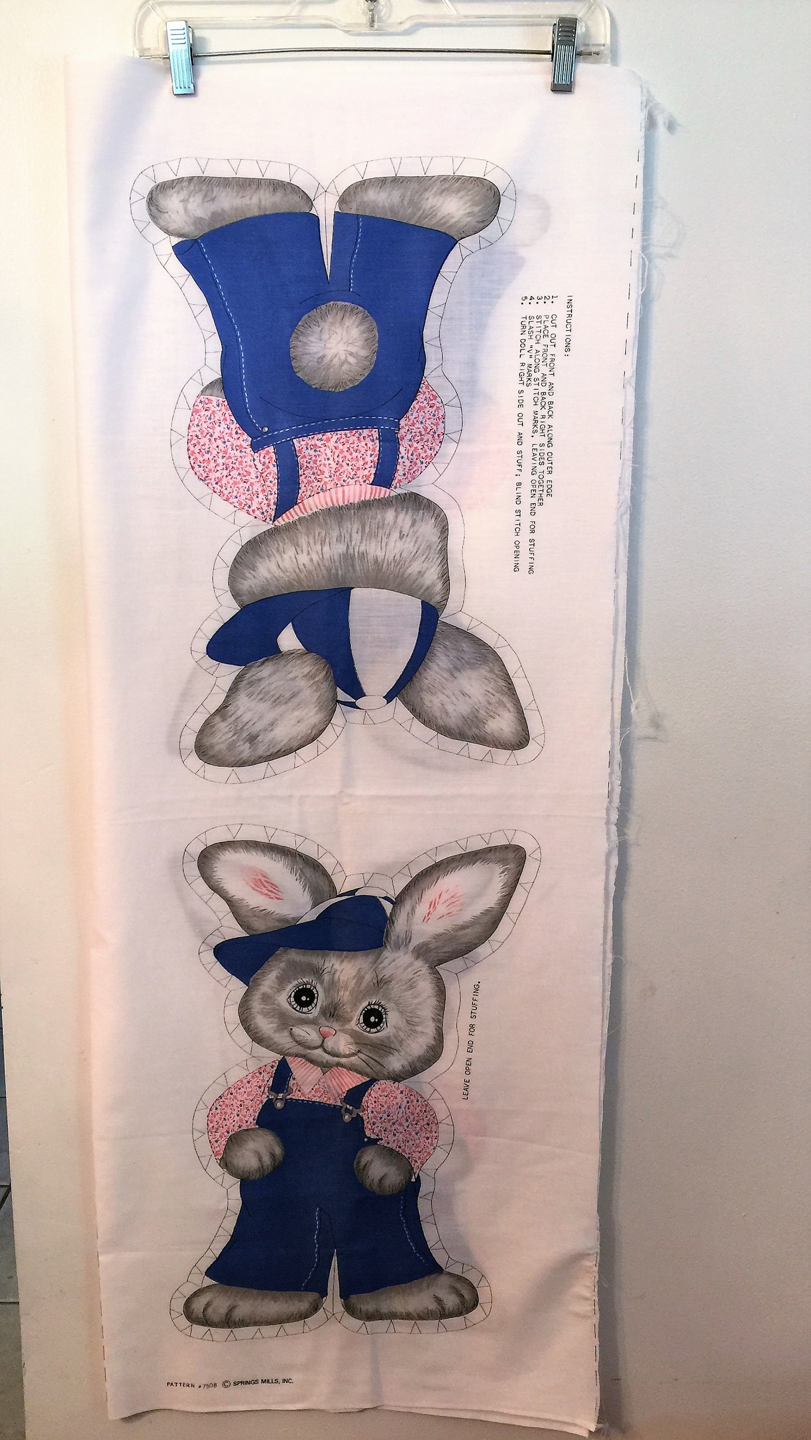 Vintage Bunny Rabbit Fabric Panel Retro Bib Overalls Easter | Etsy