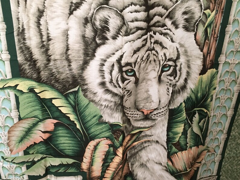 White Tiger Fabric Alabaster Jungle Cotton Panel Quilt Top or - Etsy