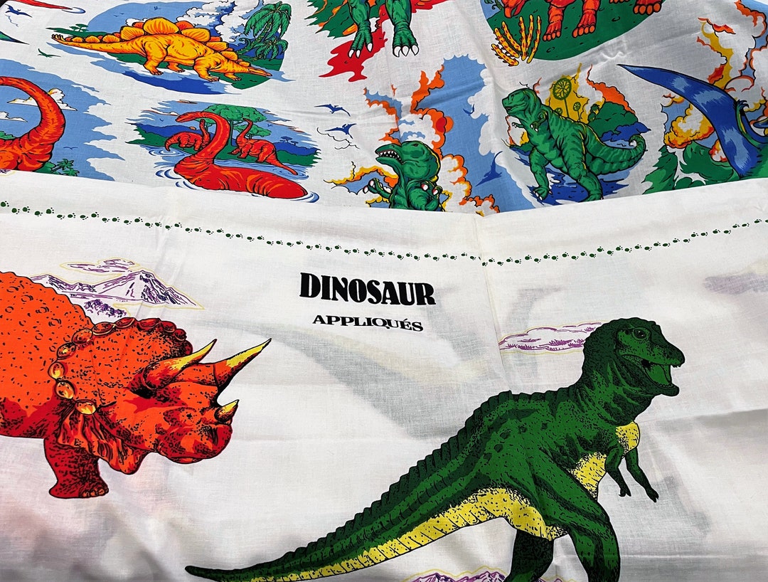 Vintage Dinosaur Fabric Retro Dinos T-rex, Brontosaurus, Stegosaurus ...