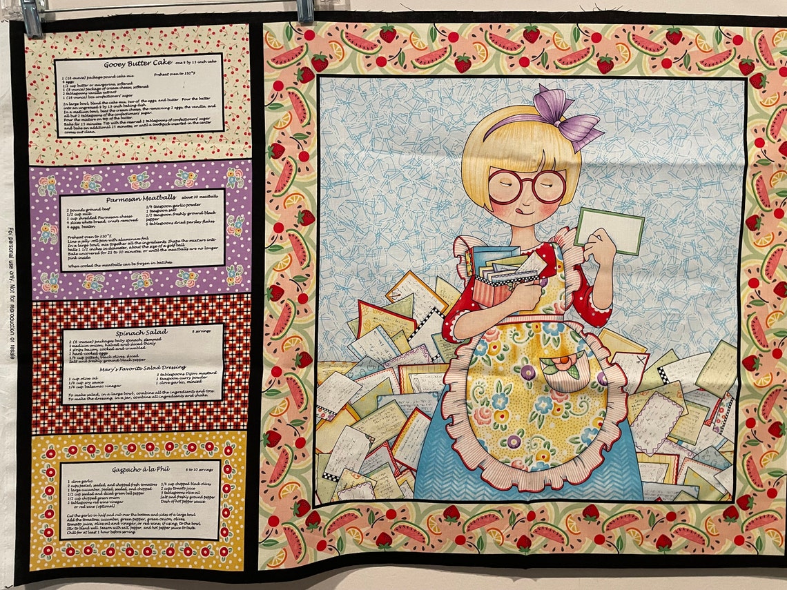 Mary Engelbreit Fabric Panel Recipe KITCHEN CAPERS Cotton Food Recipe ...