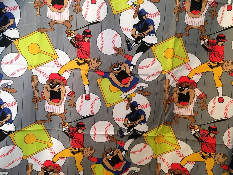 Vintage Taz Fabric Baseball Players Tazmanian Devil Sports Cotton ...