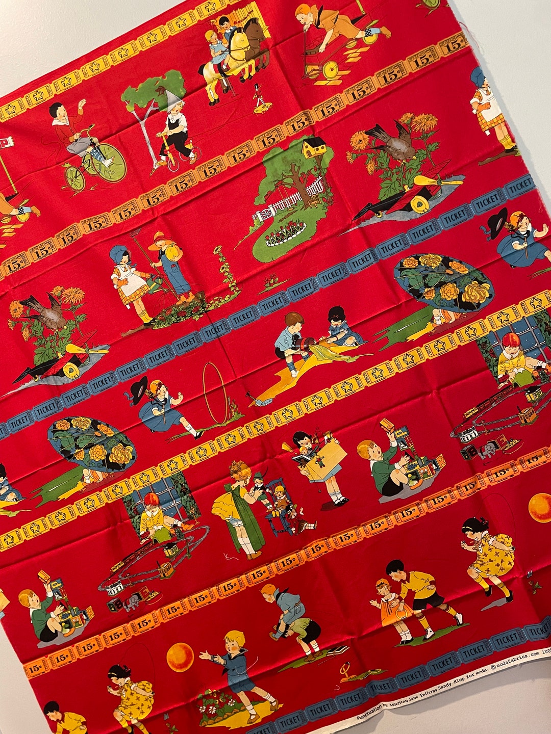 Retro Storybook Children Playing Fabric by American Jane MODA ...