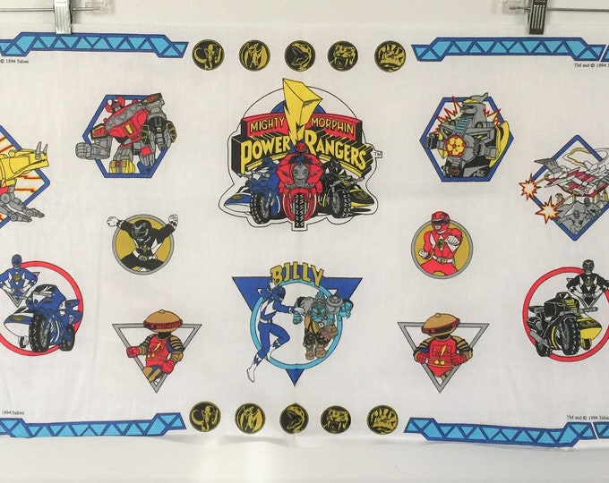 Vintage Power Rangers Fabric Quilting, Decor Wall Panel MMPR 1994 Saban ...