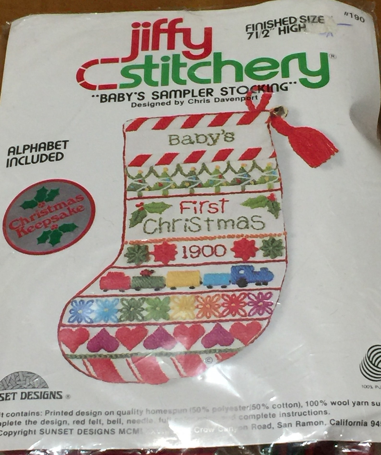 Vintage Jiffy Stitchery Baby's Sampler Crewel Embroidery Stocking Kit ...