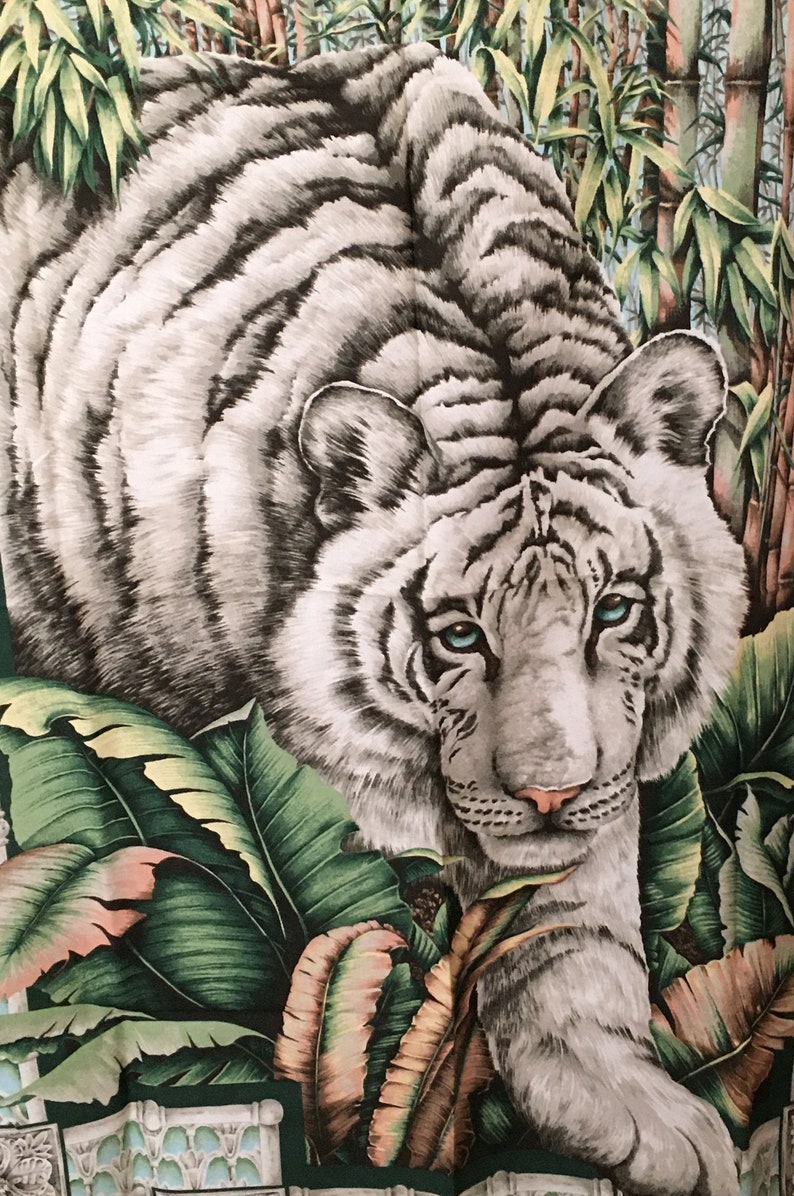 White Tiger Fabric Alabaster Jungle Cotton Panel Quilt Top or - Etsy
