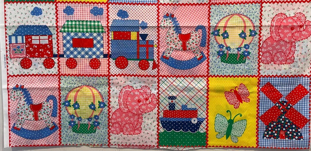 Vintage Springs Mills Ric Rac Calico Gingham Cheater Quilt Panel Baby ...