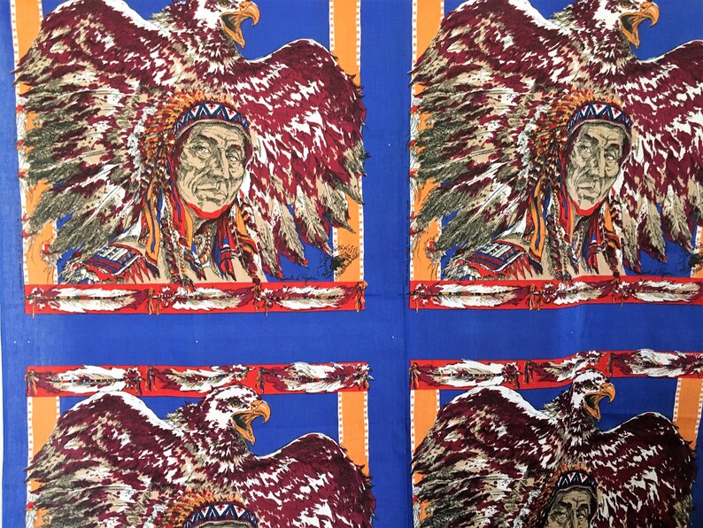 Vintage Native American Indian Chief Eagle Headdress Fabric - Etsy