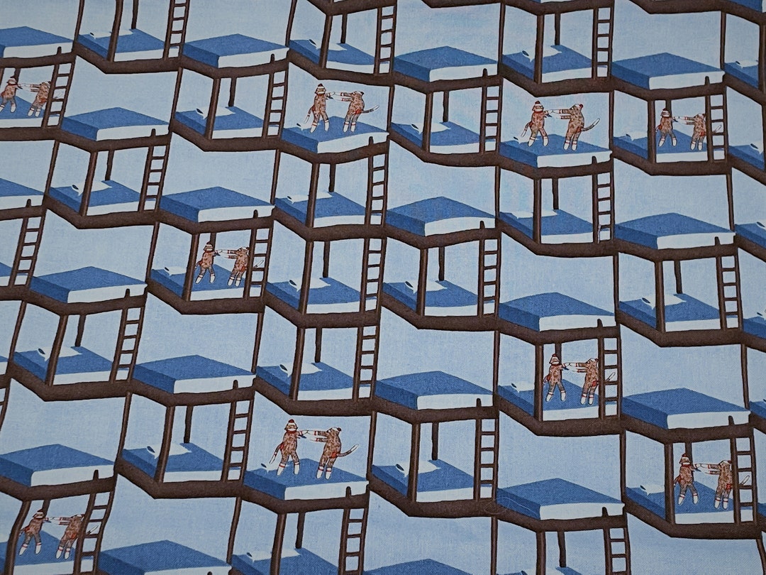Goodnight Monkey Jumping on the Bed Sock Monkey Cotton Fabric MODA ...