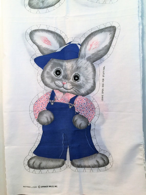 Vintage Bunny Rabbit Fabric Panel Retro Bib Overalls Easter | Etsy