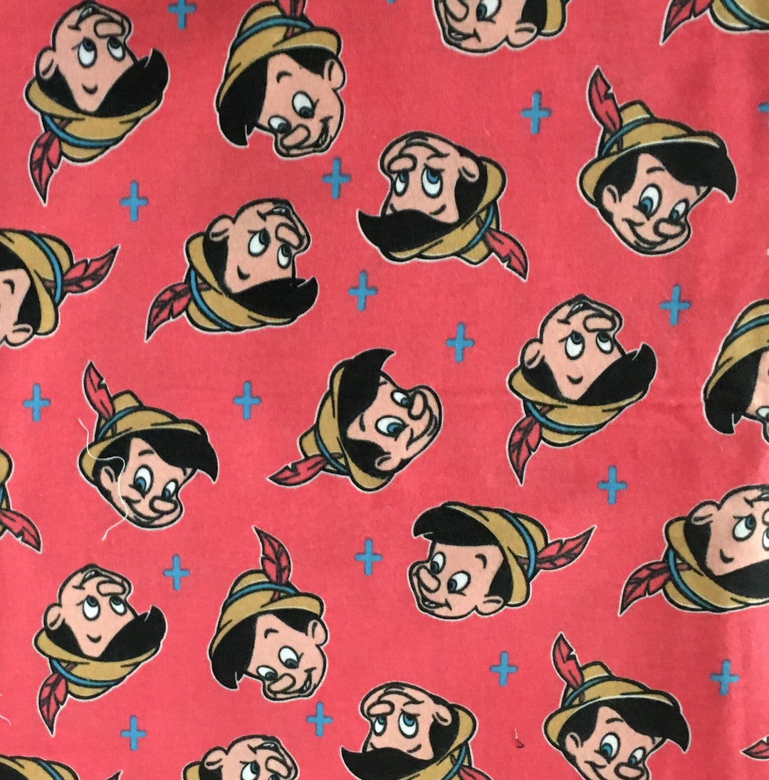 Rare Vintage Pinocchio Fabric Light Flannel Brushed Cotton Old School