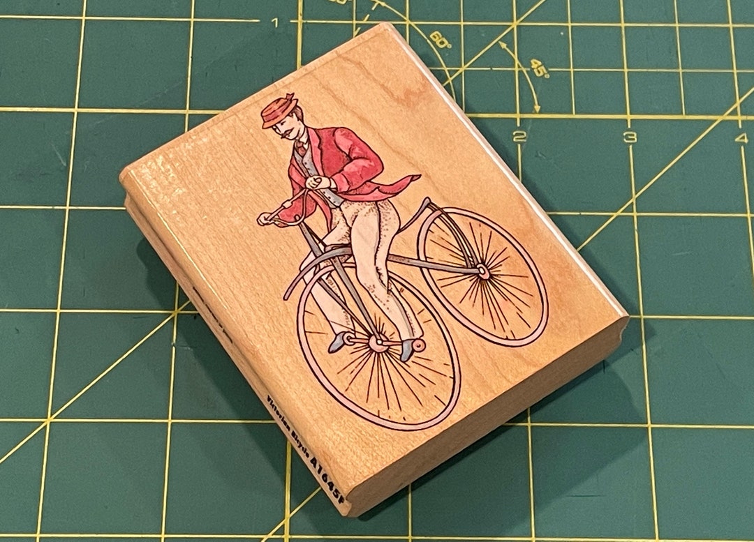 Victorian Bicycle Rubber Stamp Man on Bike, Father's Day, Rubber ...
