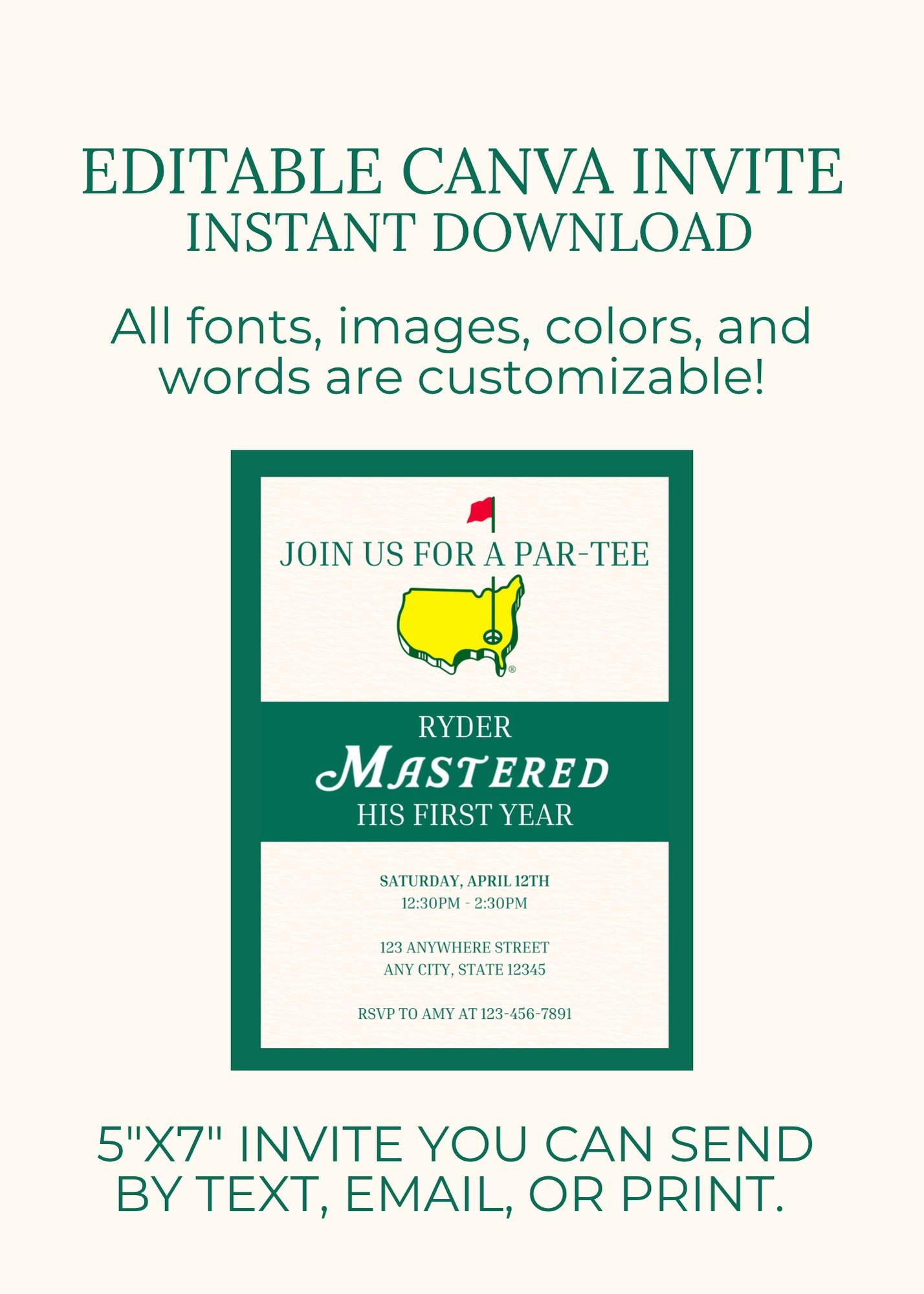 Masters Party Invitation | Editable Canva Template | Golf Themed First ...