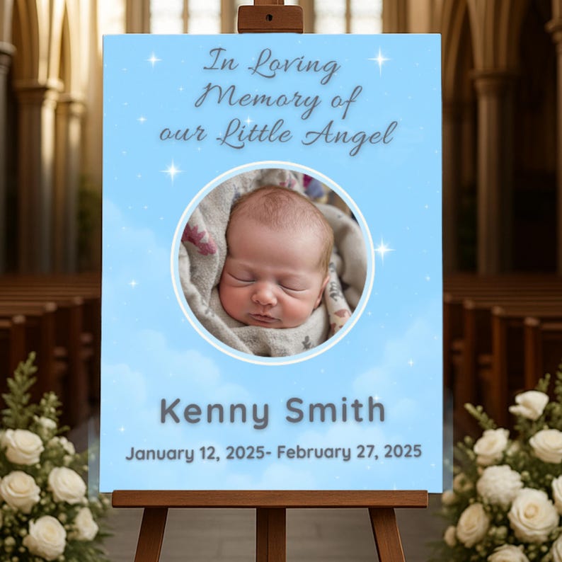 Angel Baby Memorial Poster | Baby Blue Sky Canva Template | in Loving ...