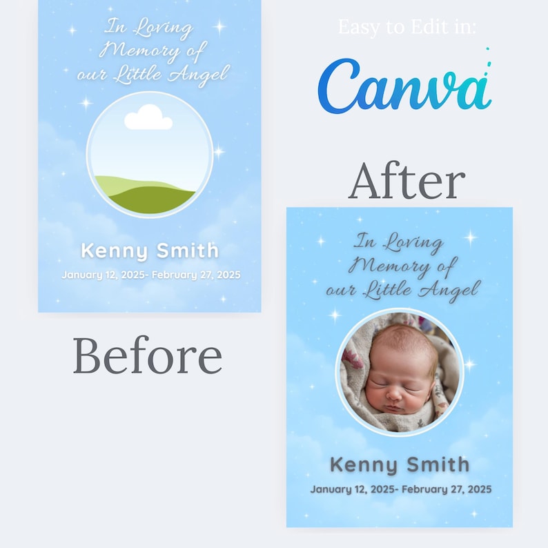 Angel Baby Memorial Poster | Baby Blue Sky Canva Template | in Loving ...
