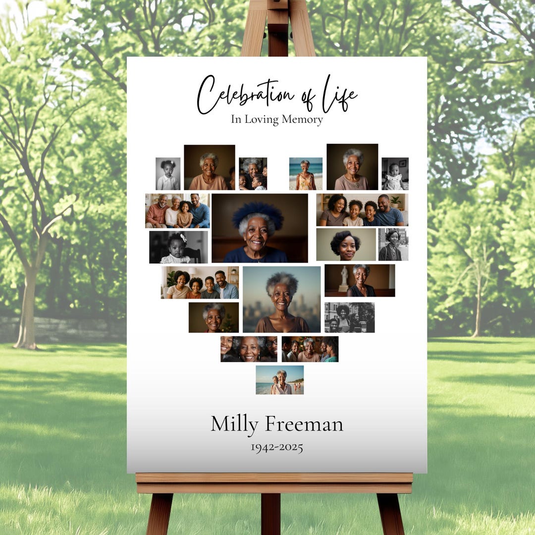 Heart Photo Collage Memorial Poster | Editable Canva Tribute Sign | in ...