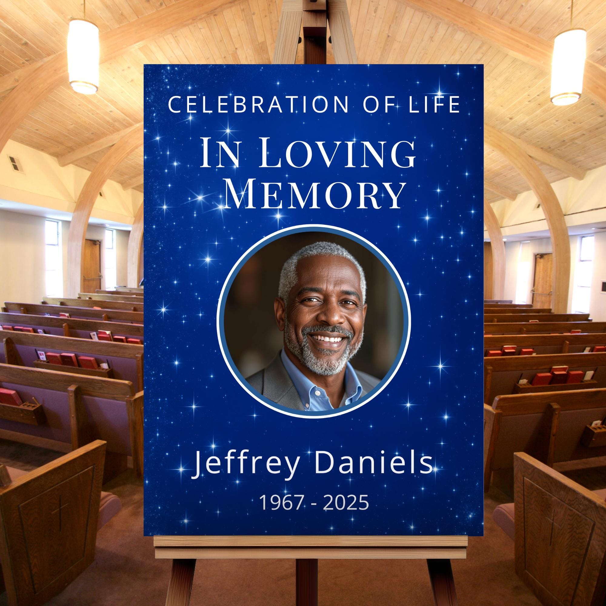 Royal Blue Memorial Poster Template: Elegant Funeral Tribute (canva ...