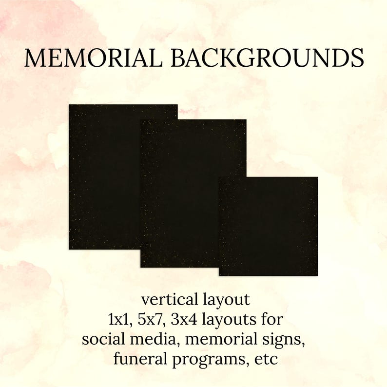 Memorial Backgrounds in Black and Gold - Printable Vertical Artwork ...