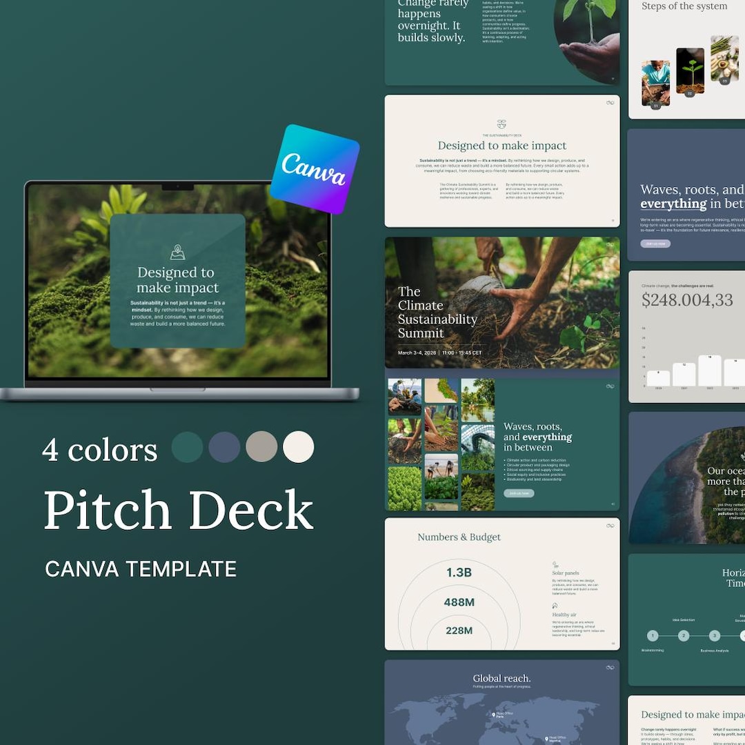 Pitch Deck Template: 4 Colors - 50+ Canva Template Slides - Etsy